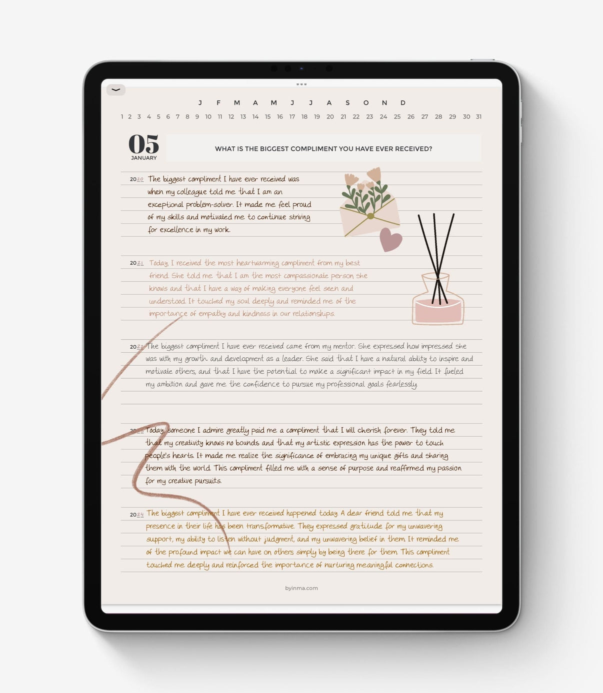 5-year digital journal iPad - 365 writing prompts book - BY INMA – By Inma