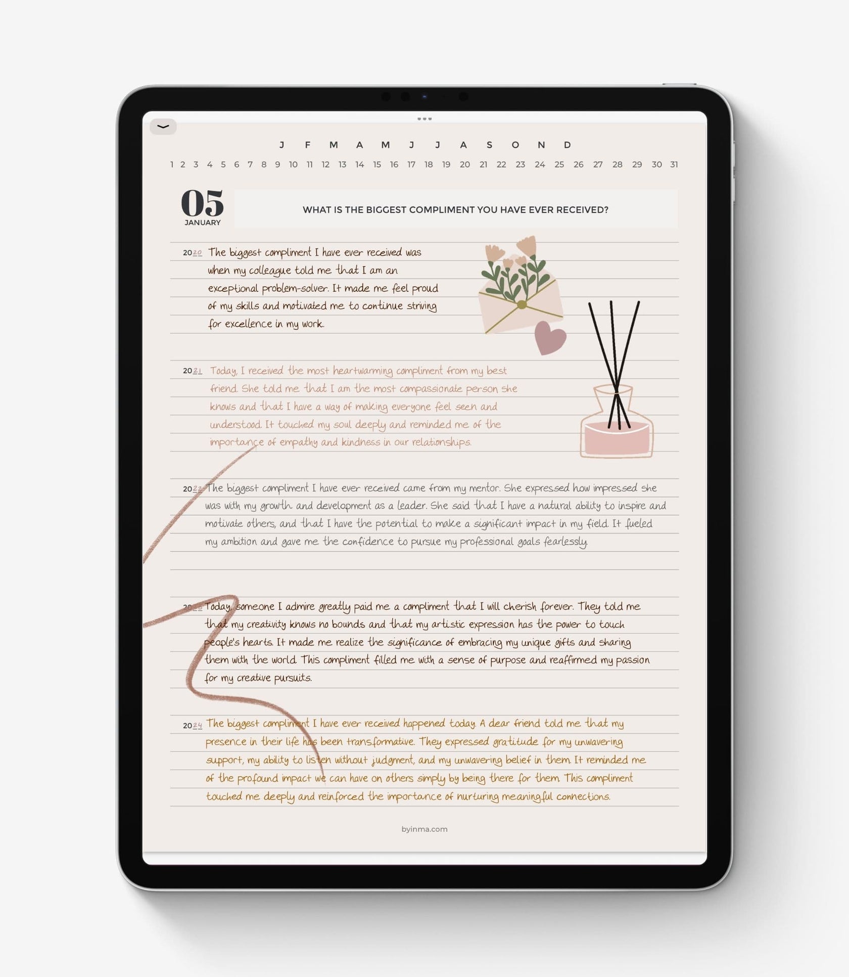 5-year digital journal iPad - 365 writing prompts book - BY INMA – By Inma