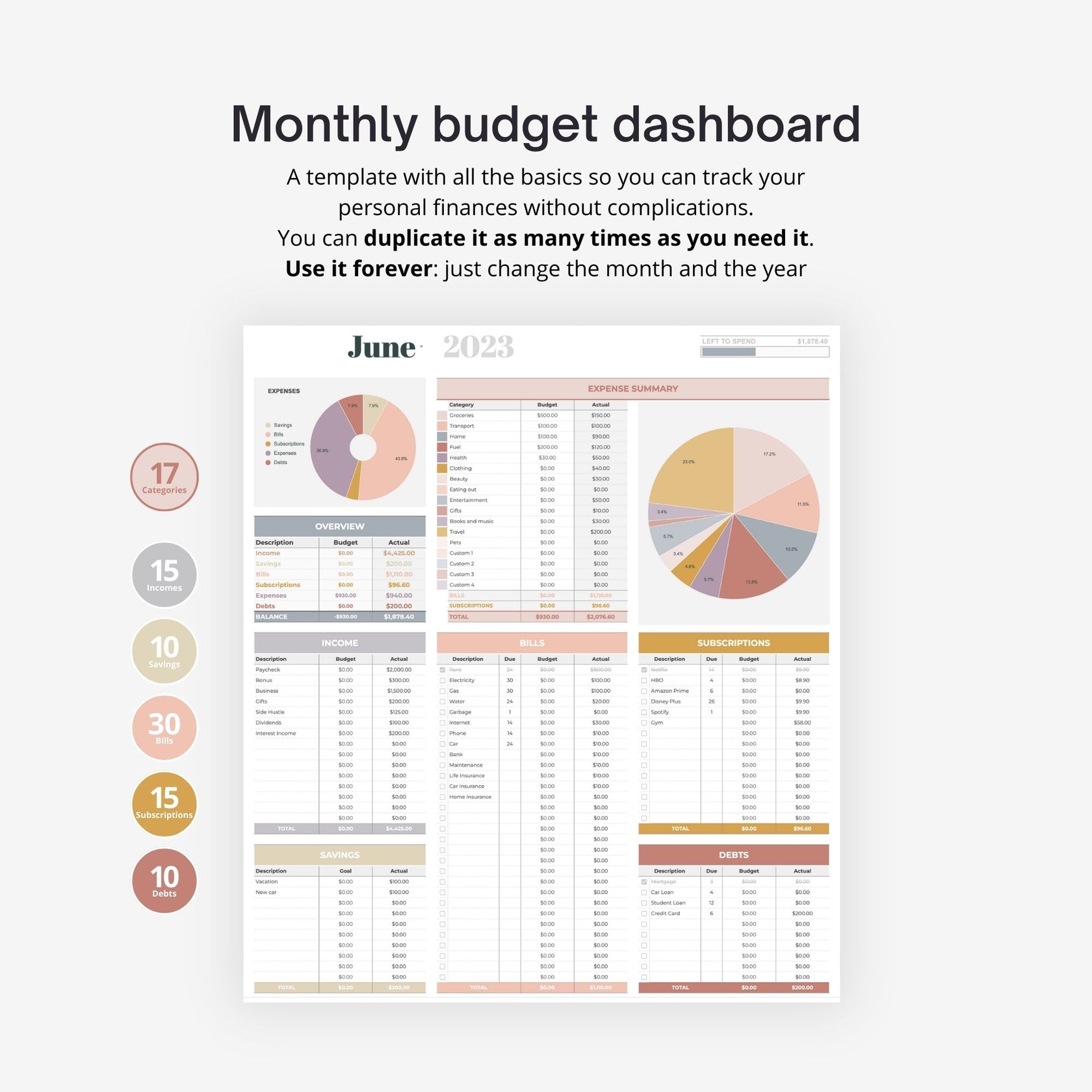 Monthly budget template Google Sheets - Aesthetic spreadsheet – By Inma