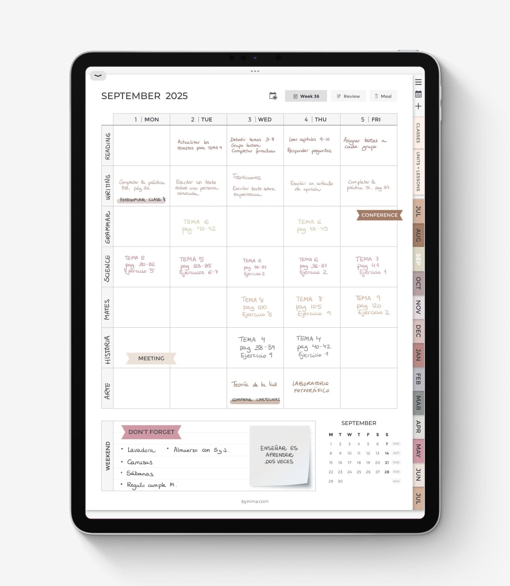 Teacher digital planner 2025-26. Lesson planner iPad - BY INMA – By Inma
