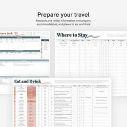 Aesthetic travel planner itinerary template for Google Sheets – By Inma