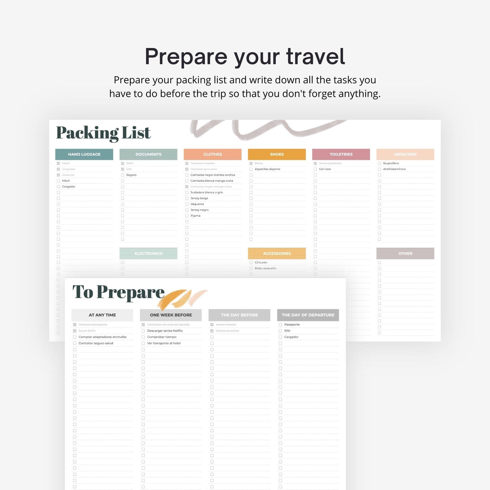 Aesthetic travel planner itinerary template for Google Sheets – By Inma