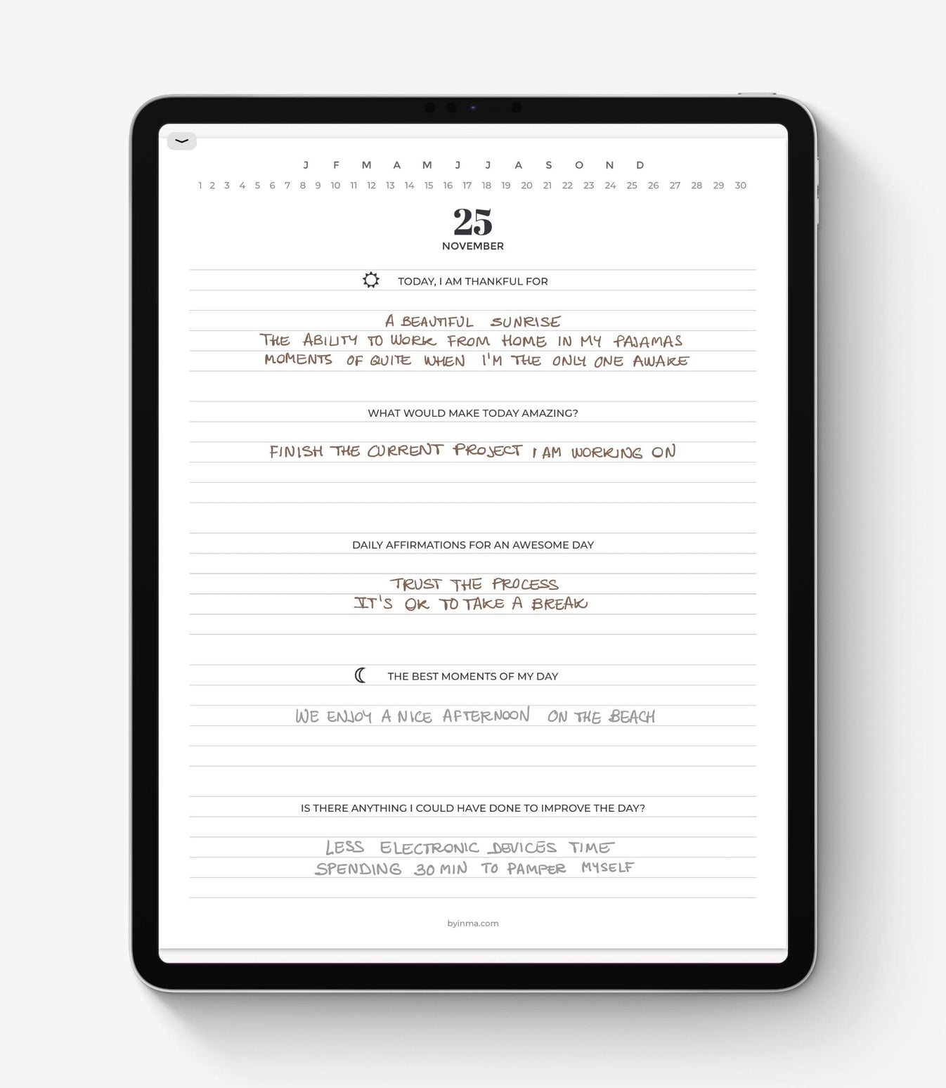 Digital gratitude journal for iPad - 5 minute journal - BY INMA – By Inma